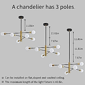 Deyidn Sputnik Chandelier Mid Century Modern Industrial E26 Pendant Lighting Chandeliers Ceiling Light Fixture Black and Gold Light for Living Room,Kitchen,Bedroom,Dining Room and Farmhouse