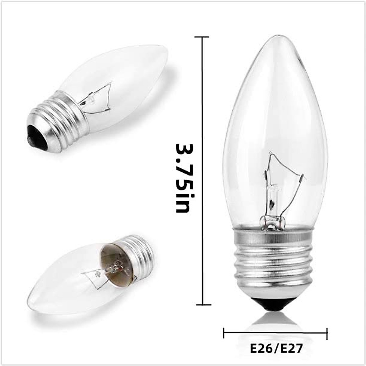 MMBGJKG 40W Incandescent Torpedo Tip Chandelier, Incandescent Clear Dimmable Light Bulbs and Medium E26 Candelabra Base,Transparent Candle Light Bulbs for Chandeliers, Ceiling Fan Lights (6)