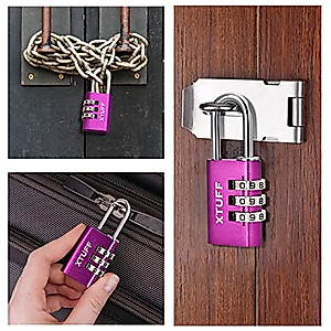 XTUFF Combination Lock-3 Digit Resettable Outdoor Waterproof Password Aluminum Lock, for School Gym Employee Sports Locker, Fence, Toolbox, Gate, Case, Suitcases, Set Your Own Combo Keyless Purple
