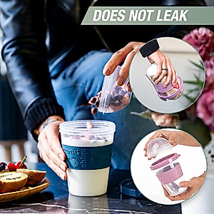 On The Go Cereal Yogurt Cups with Lids and Spoon, Overnight Oats Container, Reusable Parfait Plastic Milk Jar Breakfast Crunch Granola Oatmeal Smoothie Snack Prep Bowl To Take Along (4 Colors Set 2)