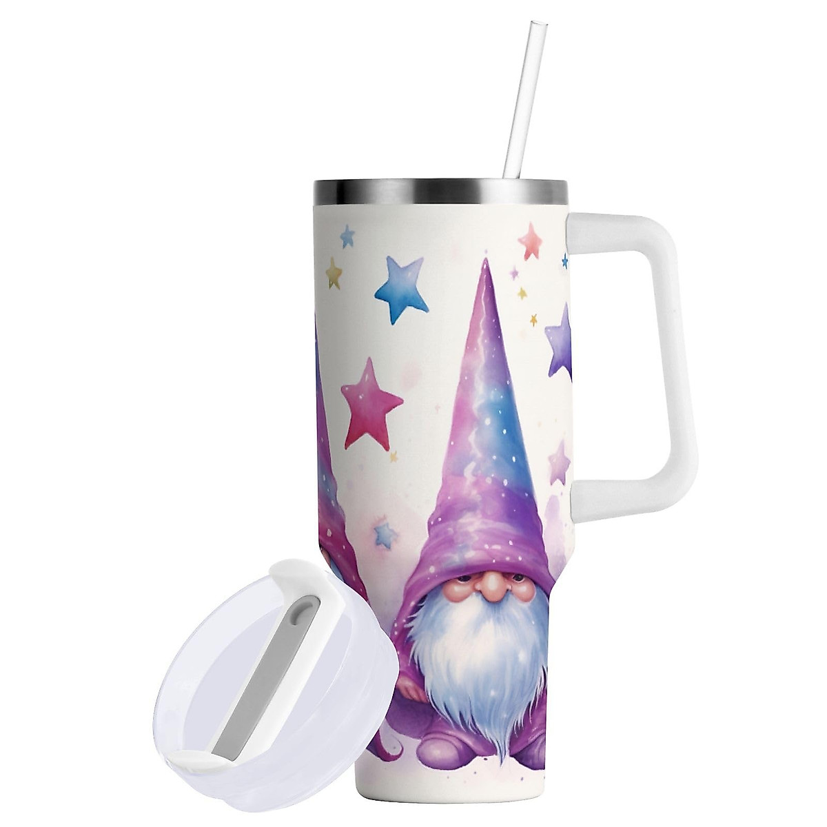 FLildon 40oz Tumbler with Handle and Straw Lid, Cute Gnomes Insulated Coffee Mug Stainless Steel Water Bottle Leakproof Vacuum Travel Coffee Cup