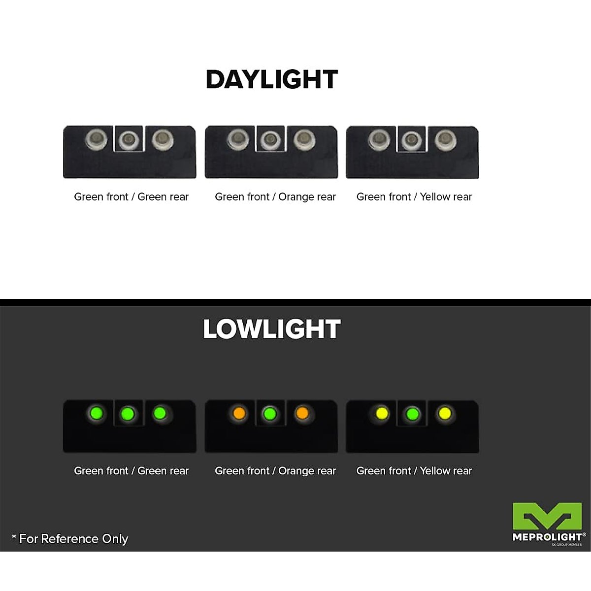 Mepro Tru-Dot tritium Night Sights Compatible with H&K USP Full Size Tactical Expert Model Yellow Orange dots Glow on Sight self Illuminated Meprolight Fixed Metal Sights
