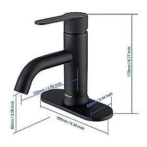 Bainser Single Hole Bathroom Faucet with Removable Aerator, Bathroom Sink Faucet with Deck Plate (1 or 3 Holes Installable), Single Handle Washbasin Faucet, Bathroom Vanity Faucets, Black