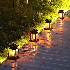 Solar Lantern Garden Lantern Outdoor Hanging Lantern Waterproof LED Flickering Flameless Candle Warm Lights for Tabletop Garden Patio Yard Decoration,1 Pack