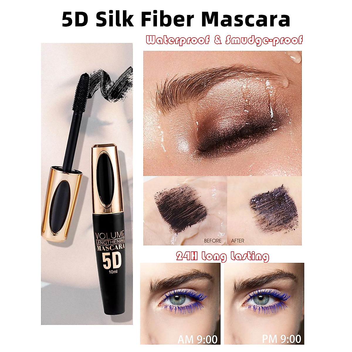 Brown Waterproof Mascara for Eyelashes,5D Silk Fiber Liquid Lash Extensions Colored Tubing Mascara with Eyelash Brush,Long Lasting Smudge-Proof Volume and Length,Christmas Party Makeup Gift for Women