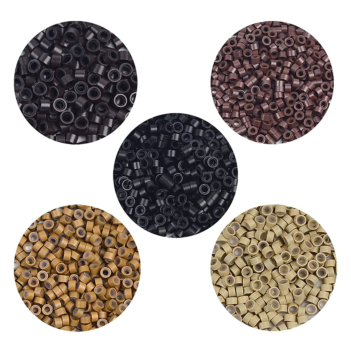 1000 Pcs Silicone Lined Micro Rings Links Beads 5mm Lined Beads for Hair Extensions Tool (Black+Dark Brown+Brown+Dark Blonde+Blonde)