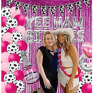 Western Bachelorette Party Decorations, Silver Yeehaw Bitches Balloon Cow Print Pennant Banner, Cowgirl Nashville Bridal Shower Supplies