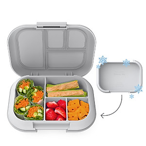 Bentgo® Kids Chill Leak-Proof Lunch Box - Included Reusable Ice Pack Keeps Food Cold; 4-Compartment Bento Lunch Container; Microwave & Dishwasher Safe; 2 Year Manufacturer Warranty (Gray)