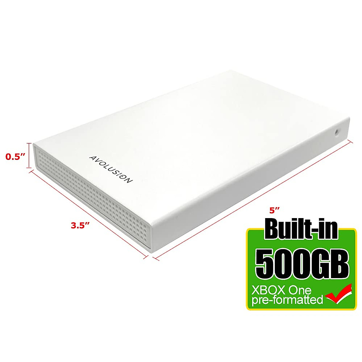 Avolusion HD250U3-WH 500GB USB 3.0 Portable External Gaming Hard Drive (for Xbox One X, S, Gen1, Pre-Formatted) - 2 Year Warranty