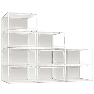 mupera X-Large Shoe Box Storage White Shoe Boxes with Lid, Clear Plastic Stackable Shoe Box Organizers, Storage Bin, Sneakers Shoe Storage Containers Shoe Holder (9 Pack)