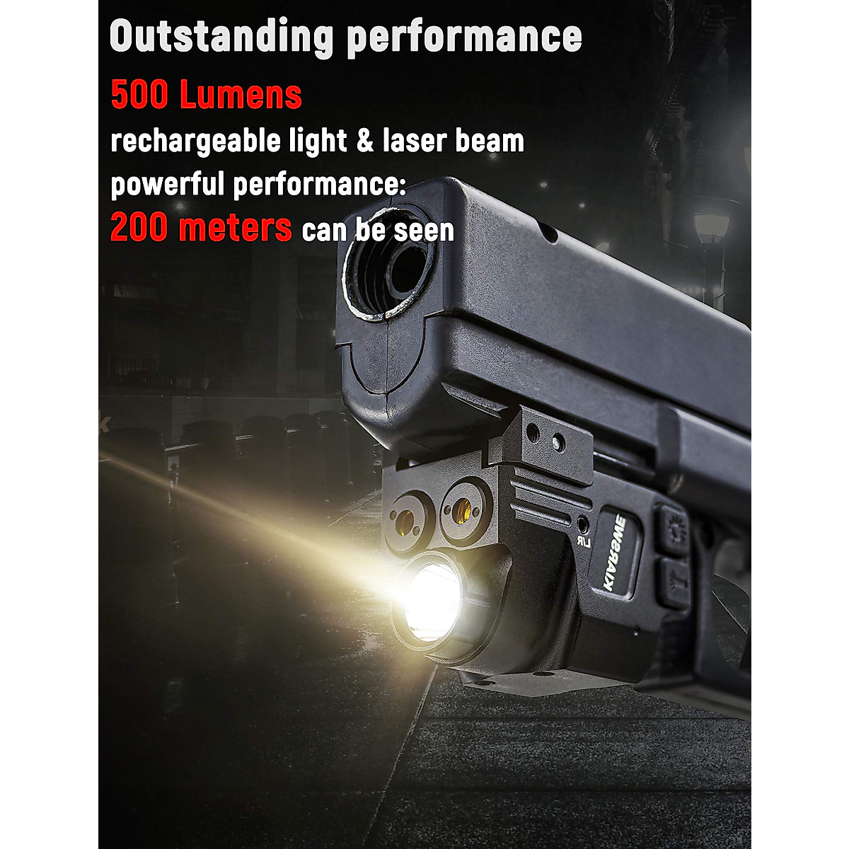 Kiarswe Shockproof Laser Light Combo, 500 Lumens Green Laser Light Combo, USB Rechargeable Red Green Laser Beam