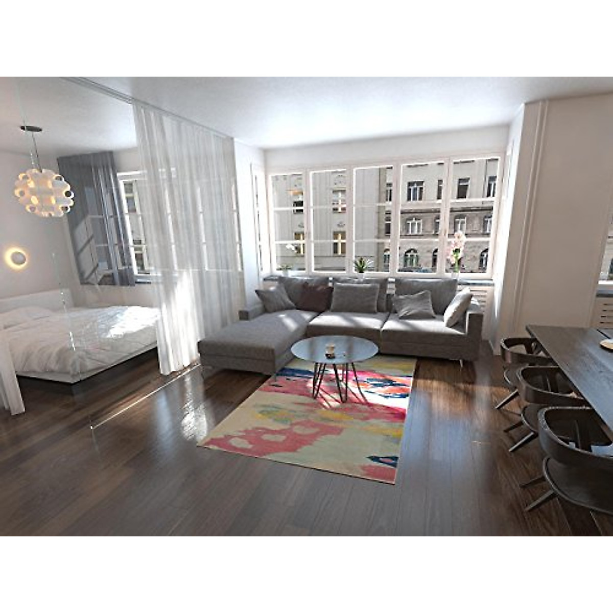 Unique Loom Estrella Collection Light Colors, Abstract, Modern, Vibrant Area Rug, 5 ft x 8 ft, Pink/Ivory