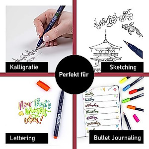 Tombow Fudenosuke Hard Tip Brush Pens (Set of 6) - Neon Colours