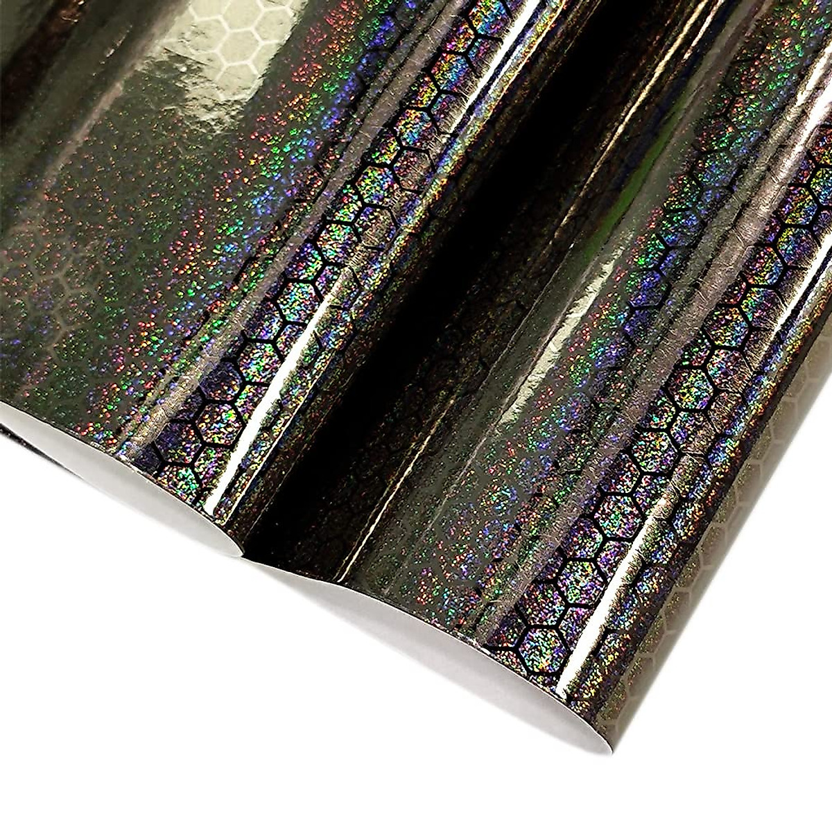 HYANG Holographic Grey Geometric Hexagon PU Faux Leather Sheets 1 Roll 12"X53"(30cmX135cm), Faux Leather Very Suitable for Crafts Making Leather Earrings, Bows, Handbag ，Sewing