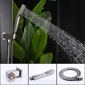 SunCleanse Rainfall Shower System Brushed Nickel Ceiling Mounted Shower System Combo Set with High Pressure 12 Inches Square Rain Shower Head Handheld and Shower Faucet Rough-in Mixer Valve and Trim