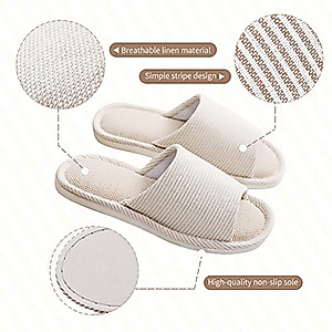 Maltose Washable House Slipper for Guests Reusable 4 Pair Non Slip Thick Bottom Breathable Linen House Slipper for Women Men Couple Spa Slippers Open Toe Bulk (2 Beige Medium Size+2 Brown Large Size)