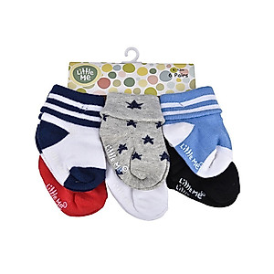 6-Pack Baby Boys Socks, Thick Cotton Rich Terry Cloth Turn Cuff Socks, Assorted Colors, 0-6 Months