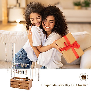 ProCase Jewelry Organizer Wooden Jewelry Box with 2 Drawers for Women Girls Mothers Day Gift, 5 Tiers Height Adjustable Jewelry Holder Organizer Necklace Stand Earring Storage Rack -White