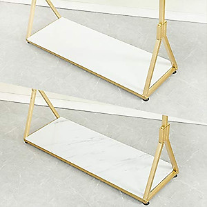 FURVOKIA Modern Simple Heavy Duty Metal Rolling Garment Rack with Wheel,Retail Display Clothing Rack with Wood, Single Rod Floor-Standing Hangers Clothes Shelves (Gold Square Tube B, 47.2 L)