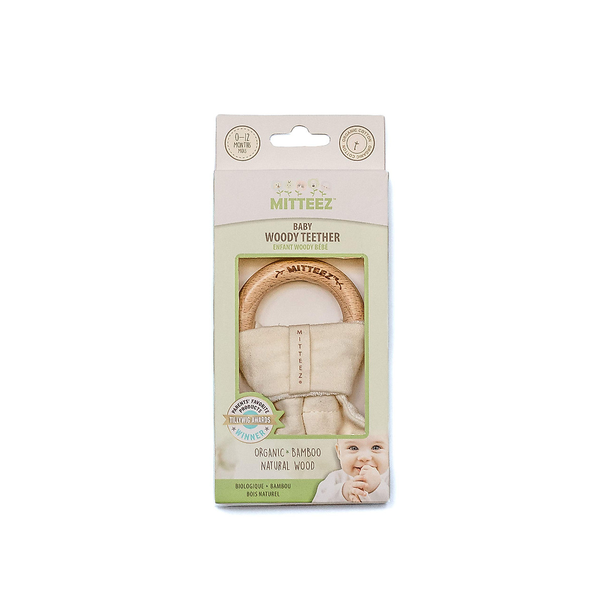 MITTEEZ Wood Baby Organic Wooden Teether with Absorbent Cloth (Natural)