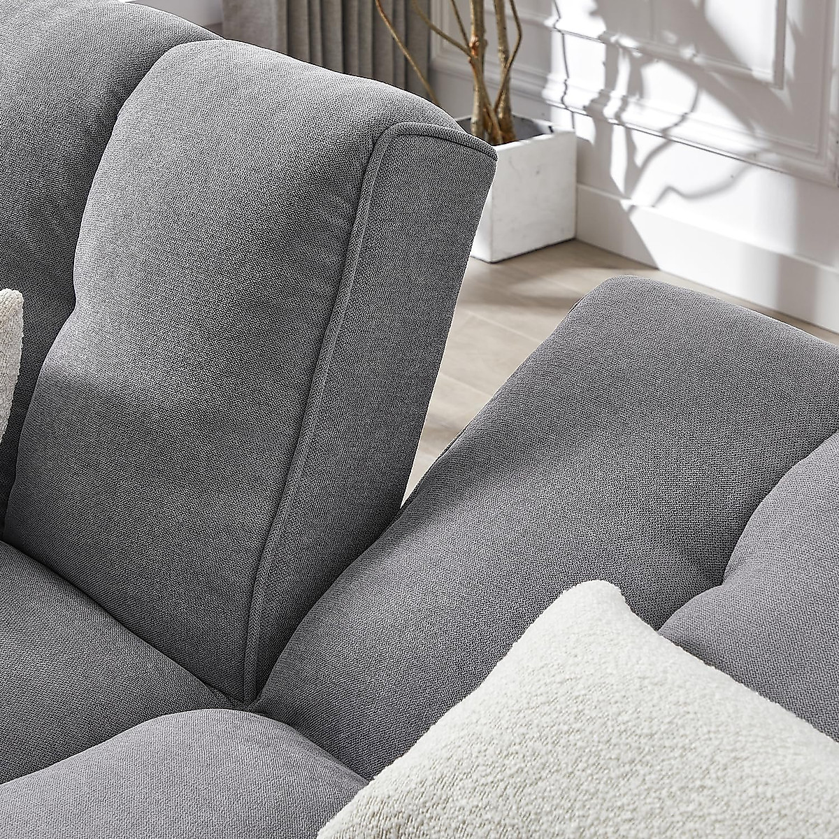 Antetek 81-inch Oversized Futon Sofa Bed, Modern Tufted Linen Fabric Convertible Sleeper Sofa Couch, Oversized Loveseat Sofa with 3 Adjustable Positions and 8 Wooden Legs for Living Room Office, Grey