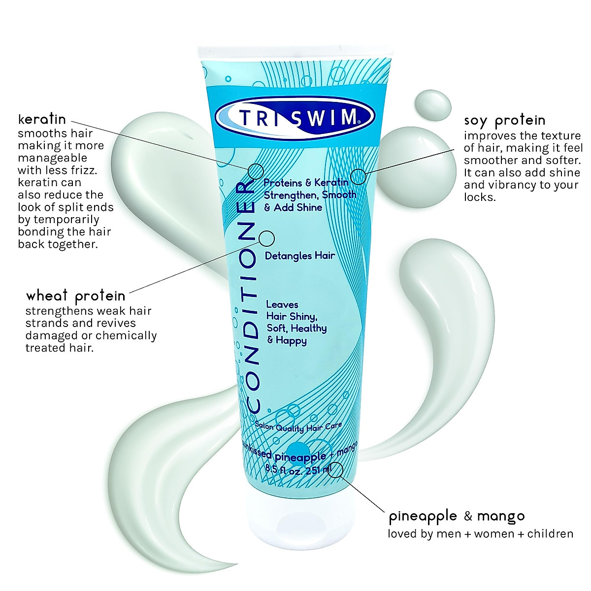 TRISWIM Scented Moisturizing Conditioner, Detangles, and Repairs Chlorine Damaged Hair for Swimmers and Athletes