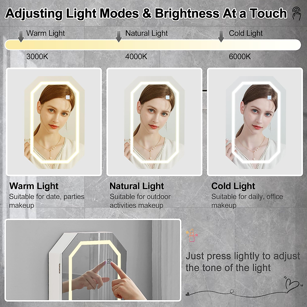 VECELO Medicine Cabinets with Mirror, Modern Wall-Mounted Cabinet for Bathroom, Wall Cabinet with LED Lights, USB Port, 22.4x14.6x3.9 in