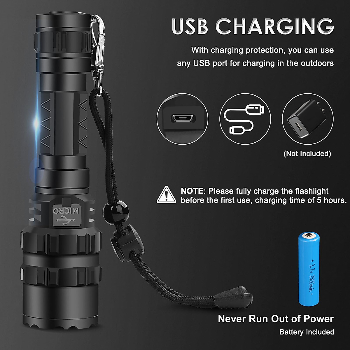 TDT 3000 Lumen Tactical Flashlight LED Tactical Light Comes with IPX7 Waterproof, 2 Switch Modes, 5 Modes Super Bright, Rechargeable Picatinny Flashlight for Tactical and Outdoor Scenes