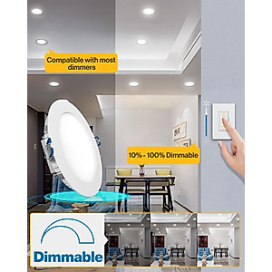 Sunco Lighting 12 Pack 6 Inch Ultra Thin LED Recessed Ceiling Lights Slim, 5000K Daylight, 14W, Damp Rated, Dimmable Canless Integrated Junction Box, ETL Energy Star