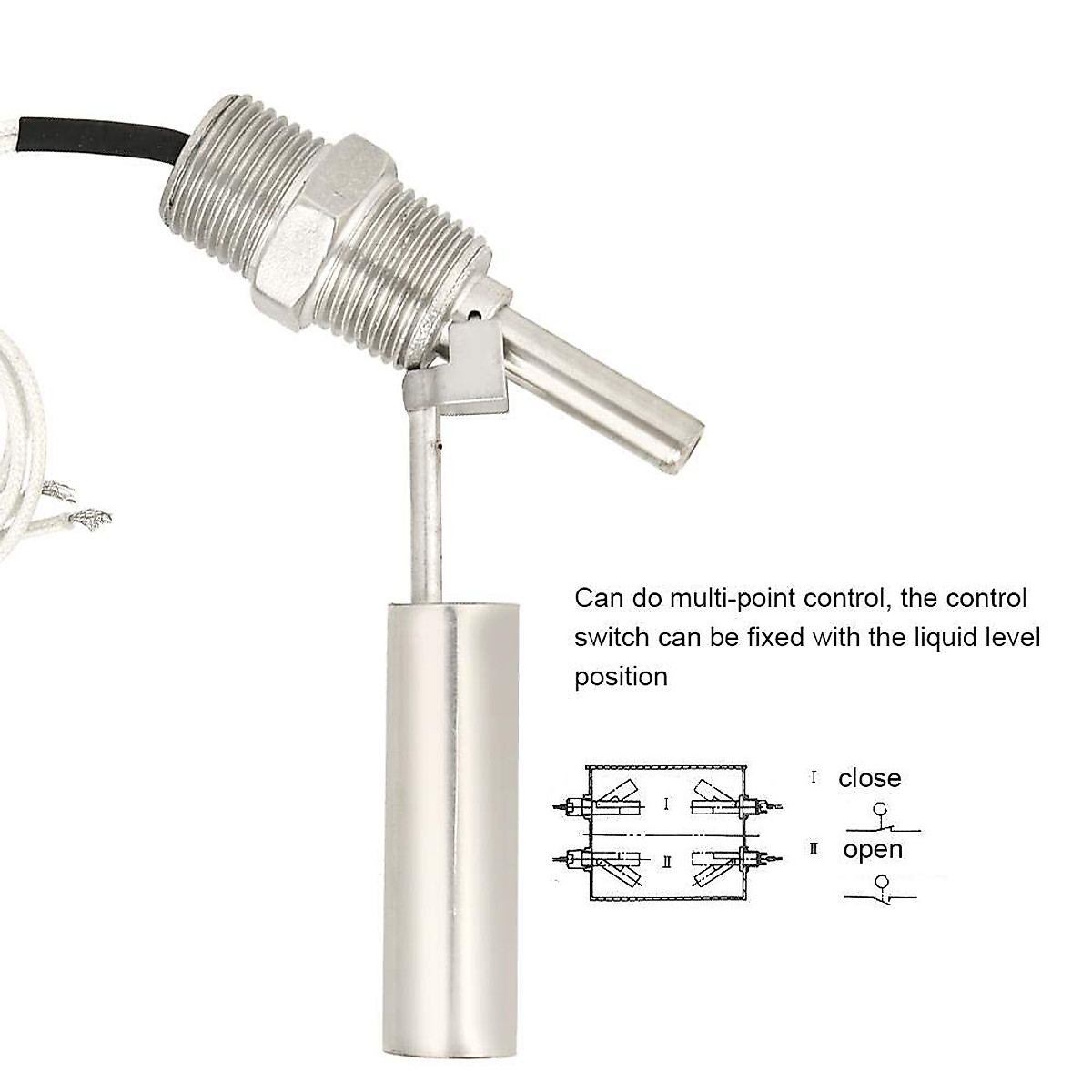 Liquid Level Sensor, Liquid Water Level Sensor Float Switch Side-Mounted 304 Stainless Steel 1/2NPT Male Thread DC0-110V, Model: YZ-SUS304 (A Type)