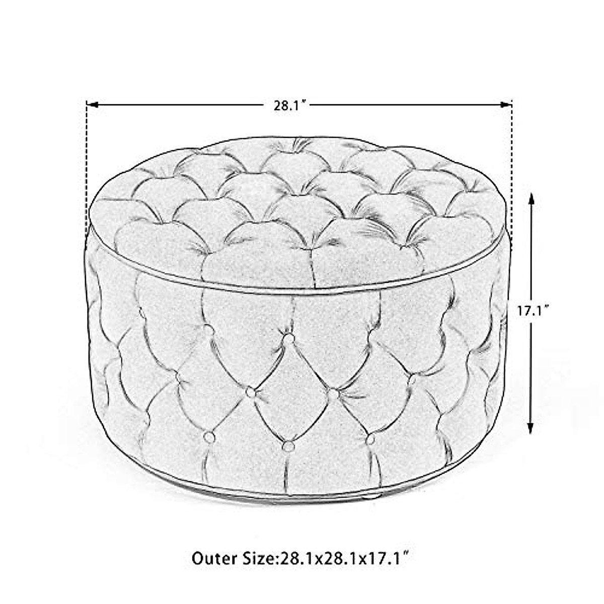 Joveco Round Storage Ottoman, Button Tufted Upholstered Ottoman with Removable Top, Storage Bench Coffee Table Footrest Stool for Living Room Bedroom Entryway (Beige)