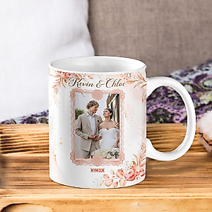 White Ceramic Coffee Mug Photo Mugs Personalized Picture Custom Name Engagement Wedding Gifts For Women Wife Engaged Couples Novelty Tea Cup Table Desk Accessories 11 And 15 Oz