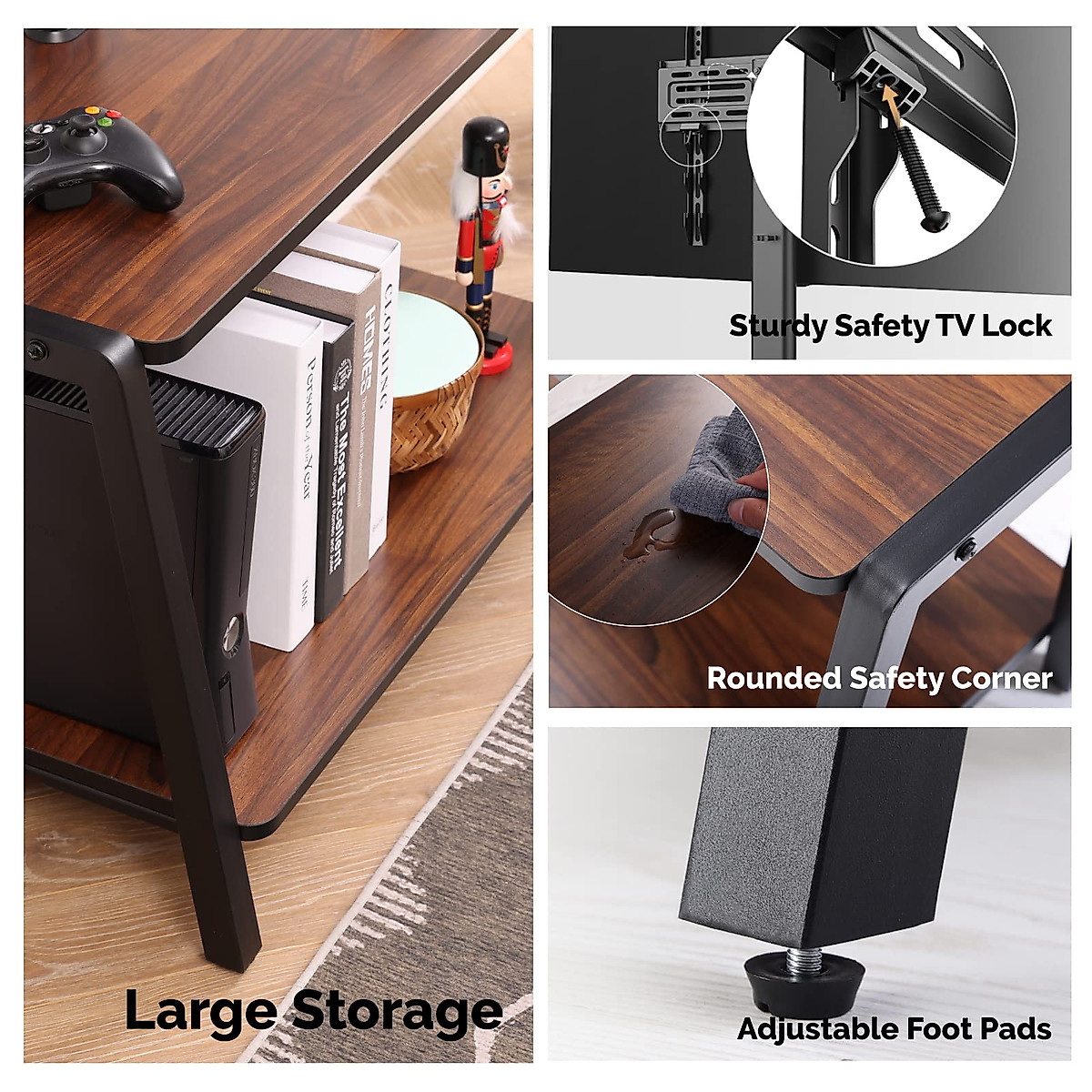 FITUEYES Wood TV Stand with Mount for 32-55 inch TVs, 2 Tier Entertainment Center with Storage for Bedroom & Corner, Tall Wooden TV Mount Stands & Metal Mount - Max Load 77lbs for Flat Screen