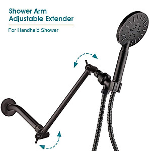 BRIGHT SHOWERS 6 Inch Brass Shower Arm Matching 10 Inch Brass Adjustable Shower Extension Arm, Oil-Rubbed Bronze