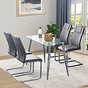 Baysitone Modern Dining Chairs Set of 6, Grey Dining Room Chairs, Metal Kitchen Chairs with Leather Padded Seat High Back, Chairs for Dining Room, Kitchen, Living Room