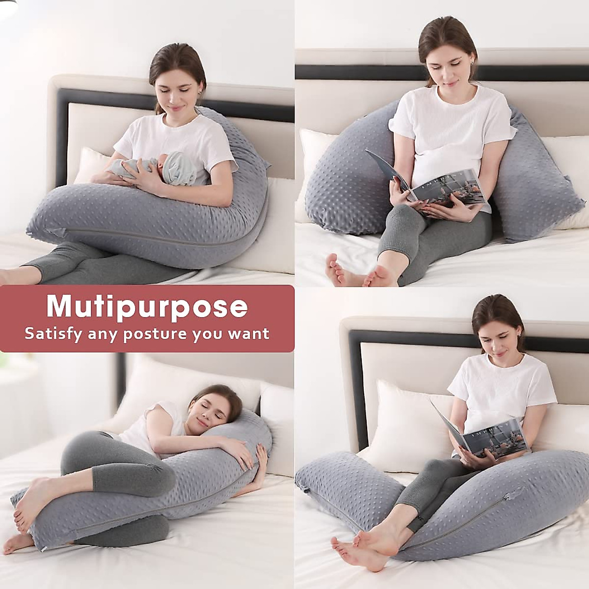 CDORANG Pregnancy Pillow, Full Body Maternity Pillow for Sleeping with Removable Washable Cover, Support for Back, Hips, Legs, Belly for Pregnant Women (Grey)