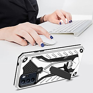 AHUOZ Compatible with Oppo Reno 6 Pro(5G),Military Grade Strong Two Layer PU+TPU Hybrid Full Body Case,Bracket Protective Dustproof Shockproof Cover (Color : Atmospheric Silver)