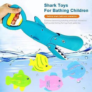 Bath Toys , Shark Grabber Bathub Baby Toy Magnetic Fishing Games Playing Set , Floating Fish Toys in Bathtub Bathroom Pool for Babies Toddlers and Kids Age 3+ (Light Blue)