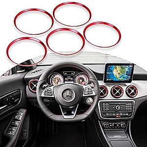 Xotic Tech Aluminum Air Conditioner AC Air Outlet Vent Front + Side Rings Trims Cover Decoration Compatible with Mercedes Benz CLA GLA Class 2013-2018 (Sporty Red) - 5 PCS