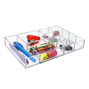 Isaac Jacobs 12-Compartment Clear Acrylic Drawer Organizer (9.4" L x 6.4" W x 1.3" H), Multi-Sectional Tray & Storage Solution for Makeup, School & Office Supplies, Bathroom, Kitchen