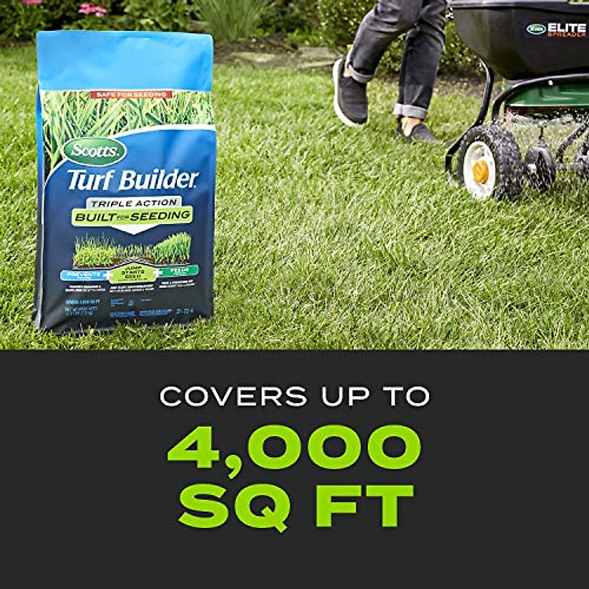 Scotts Turf Builder Triple Action Built For Seeding: Covers 4,000 sq. ft., Feeds New Grass, Lawn Weed Control, Prevents Crabgrass & Dandelions, 17.2 lbs.