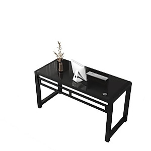 MASAKA B&W Professional Writing Desk Tempered Glass Top, Study Computer Desk 47.25" Home Office Writing Modern Desk, Stable Workstation, Black Metal Frame