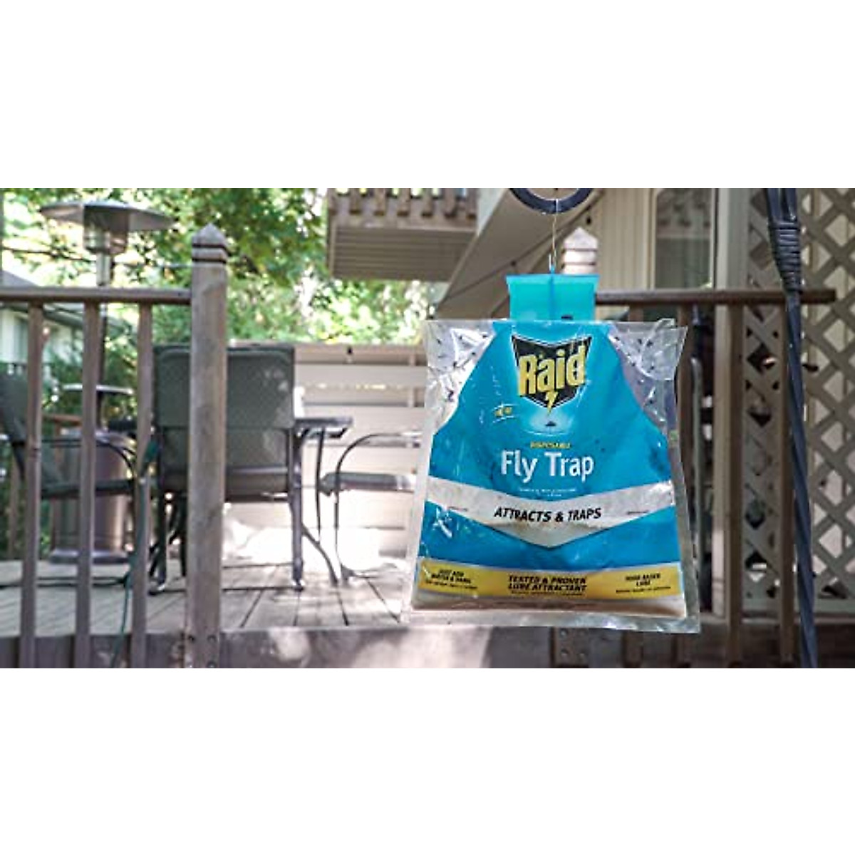 Raid Fly Trap (2-Pack), Outdoor Fly Trap, Disposable Fly Trap Bag, House Fly Trap with Food-Based Attractant, Hanging Fly Bag, 2 Home Fly Trap Bags, Outside Fly Control for Home, Hanging Fly Bait Bags