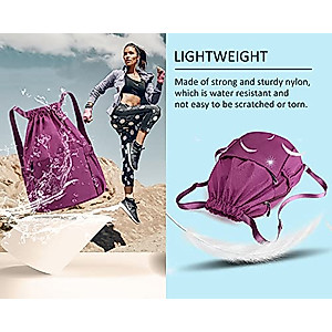 CALACH Drawstring Backpack Sports Gym Bag Yoga Travel Sackpack for Women Men Waterproof Nylon Gym Sack DayPack with Multi Pockets (Purple2)