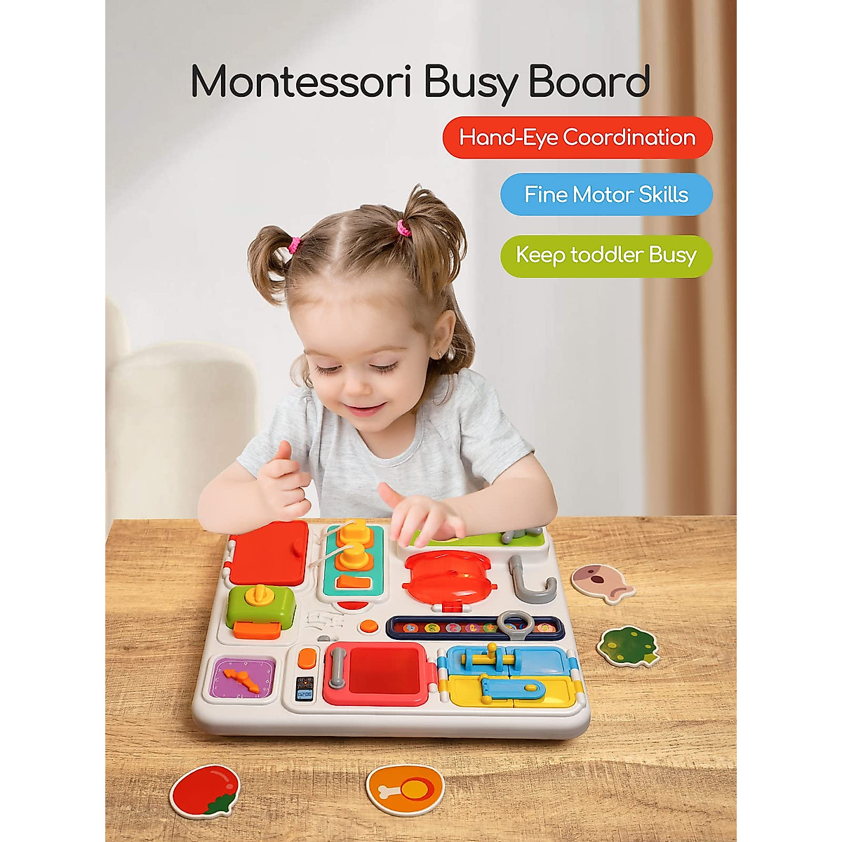 Busy Board for 1 2 3+ Year Old Baby Musical Toy for Boy Girl Montessori Travel Sensory Toys Toddlers Kitchen Fine Motor Skills