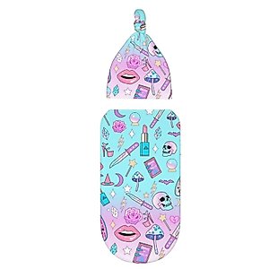Newborn Swaddle Blankets Hat Sets Soft Stretchy Girly Pastel Witch Goth Pattern Baby Stuff Receiving Blanket Gifts for Infant Baby Boy Girl