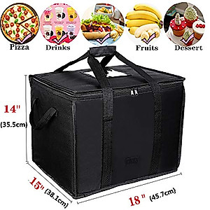 Qichebox Reusable Insulated Food Delivery Bag for Transport -Foldable Heavy Duty Food Warmer Grocery Bag for Camping Catering Restaurants (fit 14" Pizza)