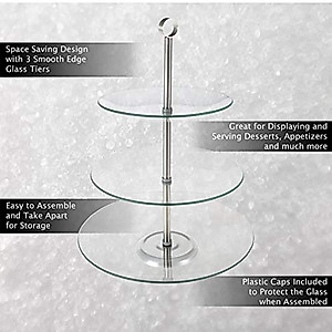 Home 3-Tier Dessert Stand-Tempered Round Glass Display Tower for Cupcakes, Cookies, Fruit, Appetizers–Buffet, Wedding, Party Serveware by Classic Cuisine, Standard, Clear