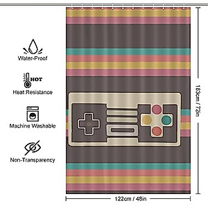 Video Game Controller Gamepad Shower Curtain with Grommets and Hooks Waterproof Bath Curtains for Bathroom Showers Bathtubs Decoration