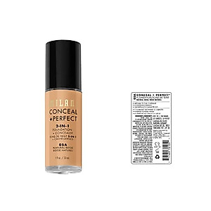 Milani Conceal + Perfect 2-in-1 Foundation + Concealer - Natural Beige (1 Fl. Oz.) Cruelty-Free Liquid Foundation - Cover Under-Eye Circles, Blemishes & Skin Discoloration for a Flawless Complexion
